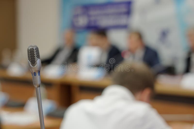 Desktop Microphone in the Auditorium Stock Image - Image of lecture ...