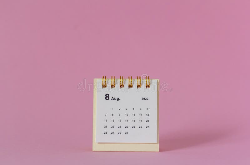 Desktop Mini Calendar for August 2022 on a Pink Background Stock Photo ...