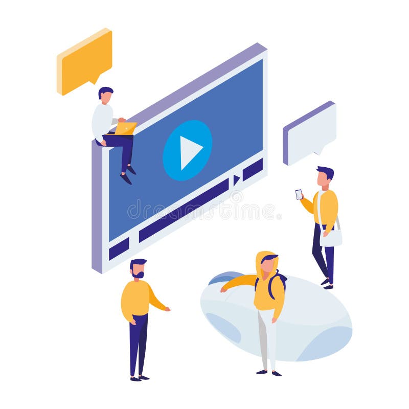 Desktop with Mini People Workers Stock Vector - Illustration of style ...