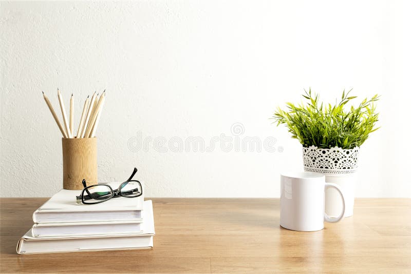 Desktop Mix on a White Office Table. Stock Image - Image of drawer ...