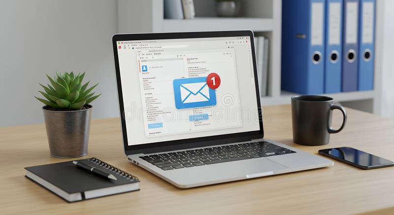 Desktop Mockup Showcasing Email Notification with Office Setting ...
