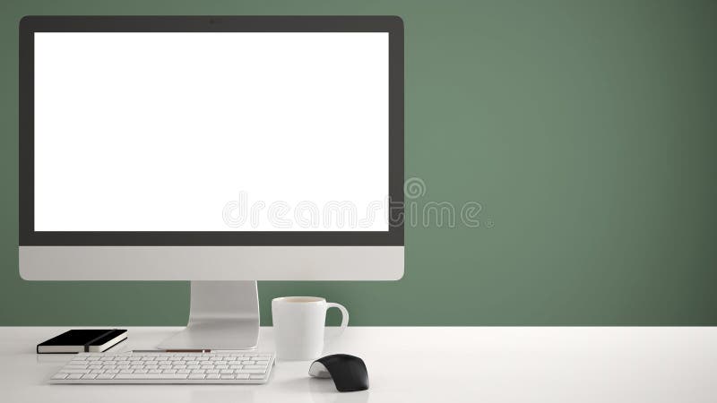 Desktop Mockup, Template, Computer on Work Desk with Blank Screen ...