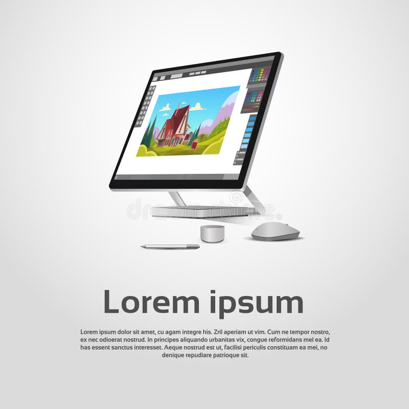Desktop Modern Computer Graphic Designer Workplace Stock Vector ...