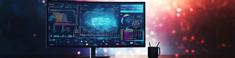 Desktop Monitor Displaying Code and Data Visualizations in a Modern Setting Stock Illustration ...