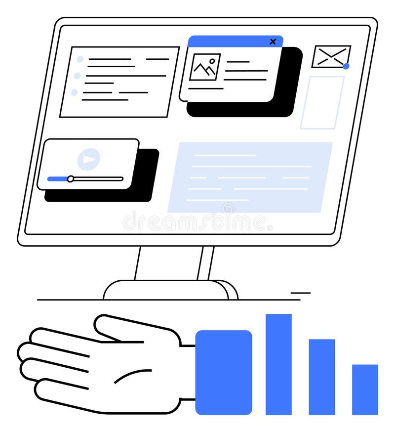Hand Gesturing at Detailed Monitor Display with Various Digital ...