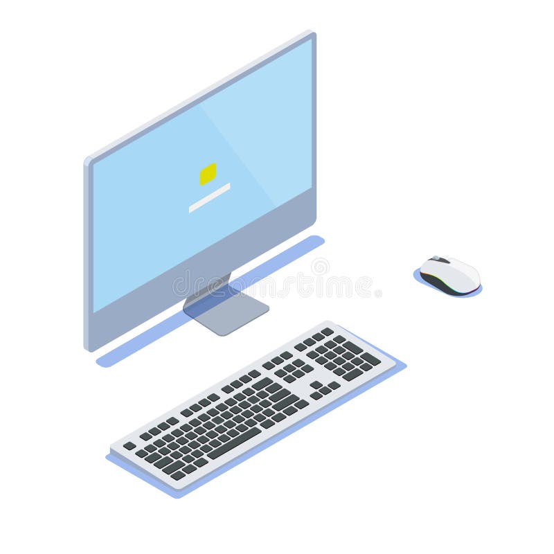 Desktop Monoblock Monitor, Keyboard and Mouse Isometric Illustration ...