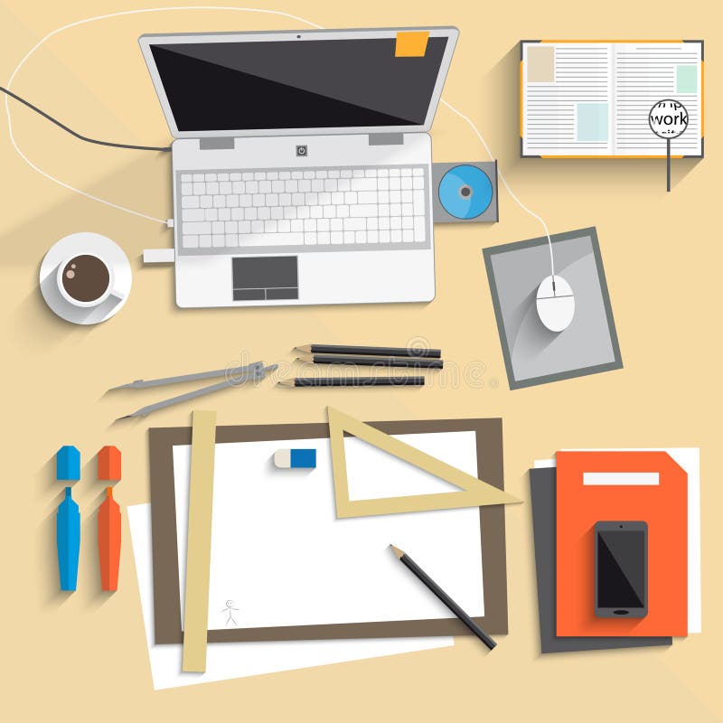 Desktop Notebook Art Board Flat Stock Illustration - Illustration of ...