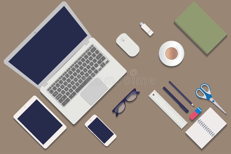 Desktop with Objects Seen from Above Stock Vector - Illustration of ...