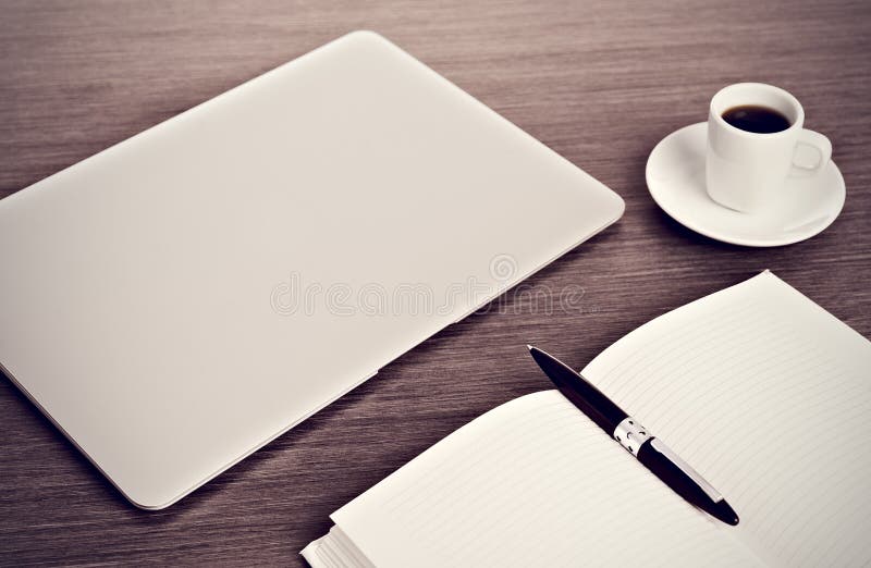 Cup of Coffee, Keyboard and Desktop Computer on Desk in White Home ...