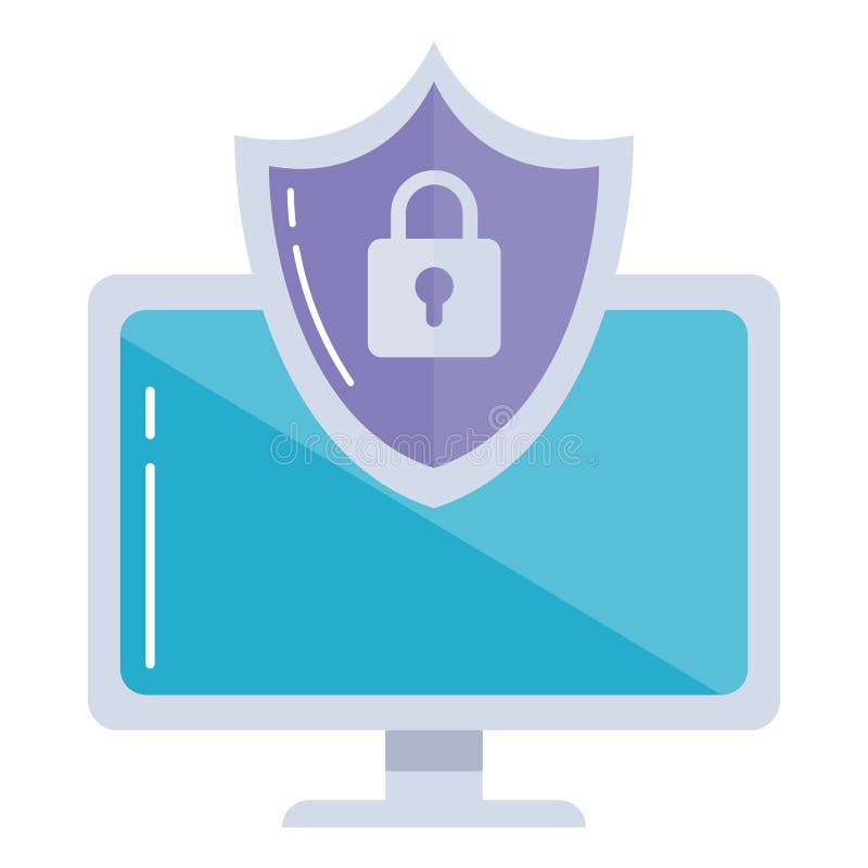 Desktop with Padlock in Shield Stock Vector - Illustration of design ...