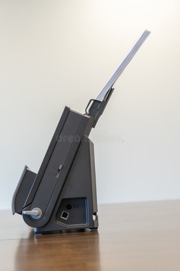 Desktop Paper Document Scanner with Stack of Documents Stock Image ...