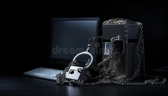 Desktop PC Chained and Locked for Safety Generated by AI Stock Illustration - Illustration of ...