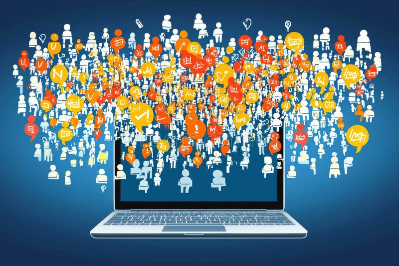 Desktop PC with Chat Bubble Notifications, Symbolizing Internet ...