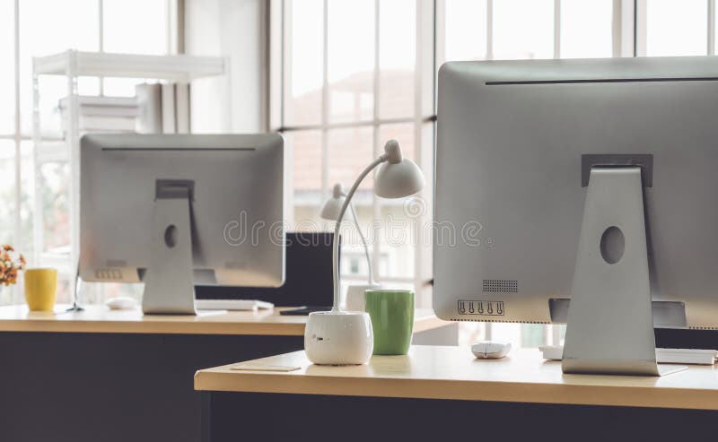 Desktop PC Computers in Small Modern Office or Home Office. Stock Image ...