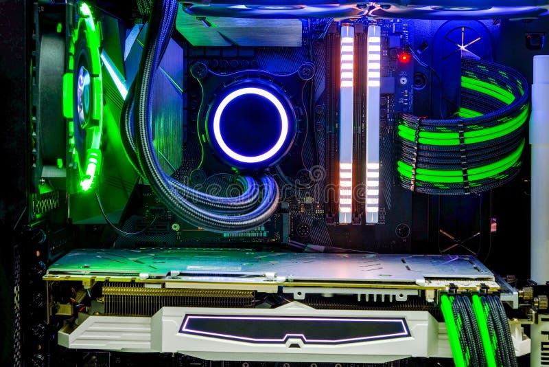 Desktop PC Gaming and Liquid Cooling Cpu with LED RGB Light Show Status ...