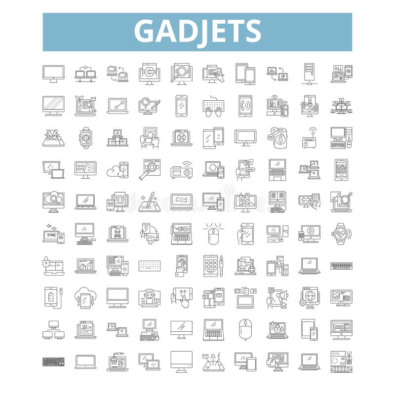Desktop Pc Icons, Line Symbols, Web Signs, Vector Set, Isolated ...