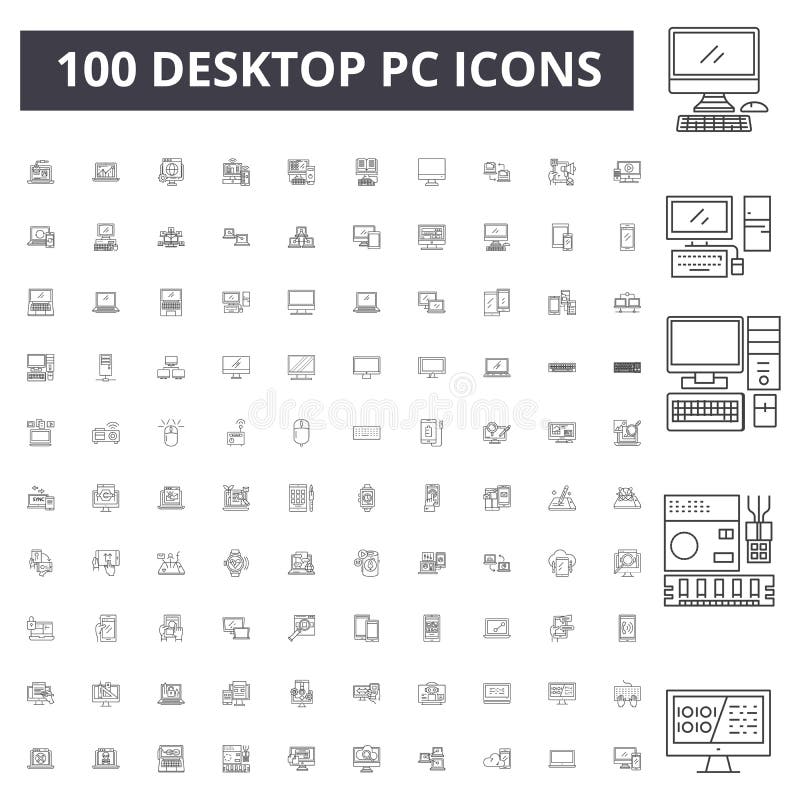 Desktop Pc Line Icons, Signs, Vector Set, Outline Illustration Concept ...