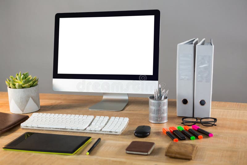 Desktop Pc with Office Stationery Stock Photo - Image of wireless ...