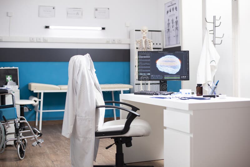 Desktop Pc on Table Displays Brain Scan Stock Image - Image of ...