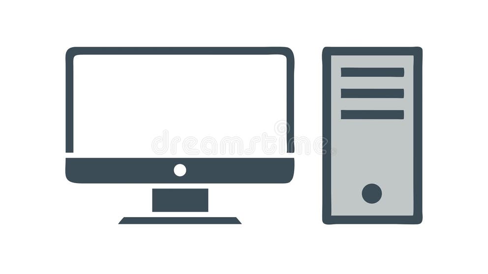 Desktop PC Tower Monitor Icon for Computing and Office Setup, Vector ...