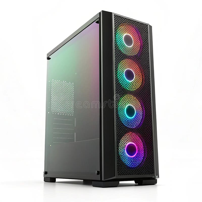 Desktop PC Tower with RGB Lighting Isolated on White Background Stock ...