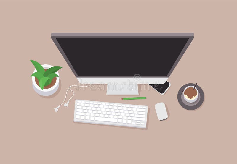 Desktop Personal Computer Isolated on Background. Top View Stock Vector ...