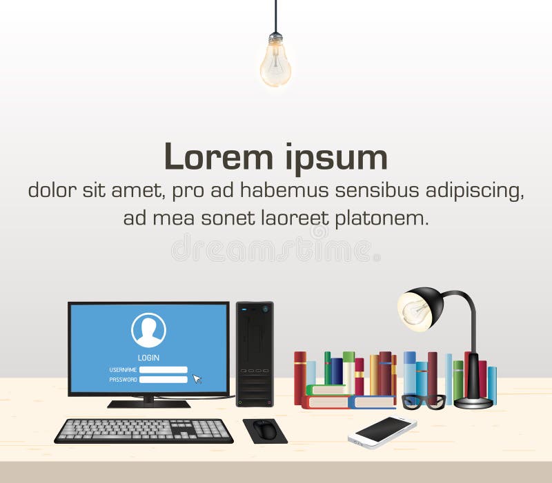 Desktop Personal Computer Set on a Work Table Stock Vector ...