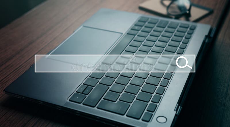 Desktop Photo with Digital Search Bar. Internet of Things. Stock Photo ...