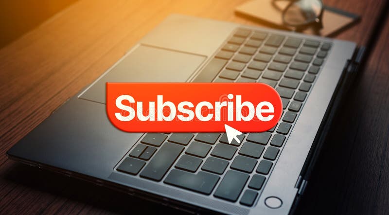 Desktop Photo with Virtual Button for Subscribe. Stock Photo - Image of ...