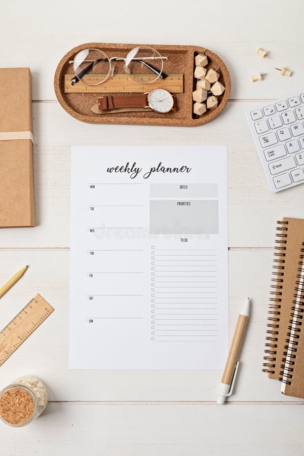 Desktop with Planning Template and Office Accessories Stock Photo ...