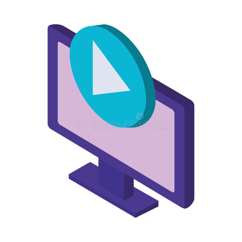 Desktop with Play Button Icon Stock Vector - Illustration of desktop ...
