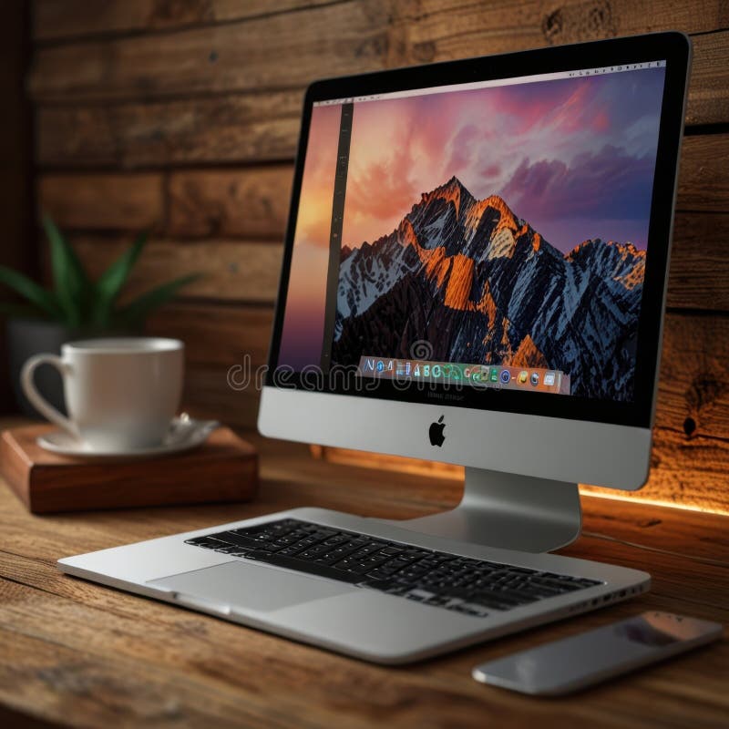 Desktop Productivity, Workspace Setup with Laptop and All-in-One ...