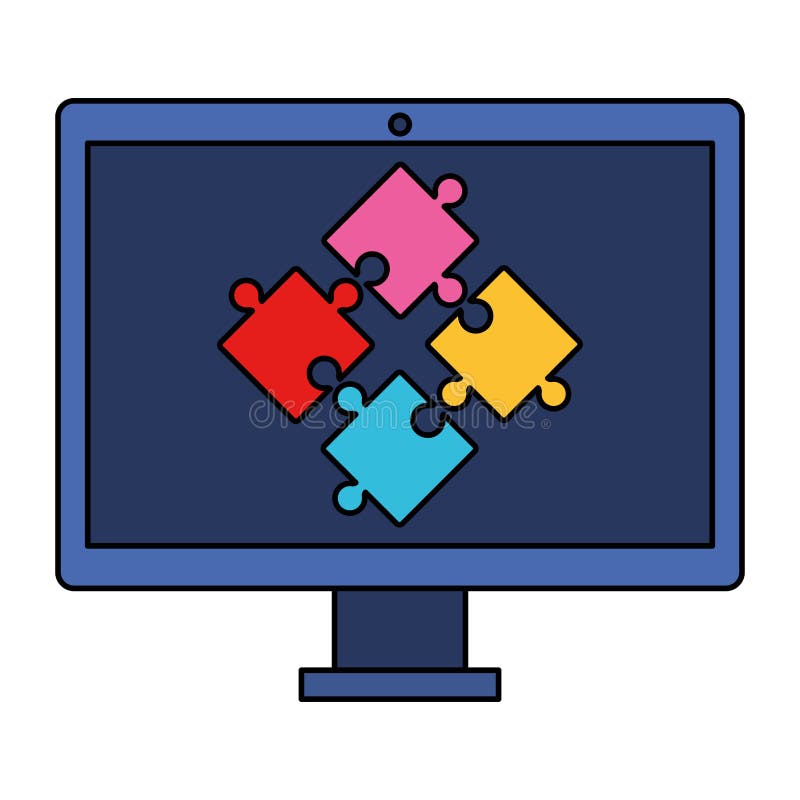 Desktop with Puzzle Game Pieces Solution Stock Illustration ...
