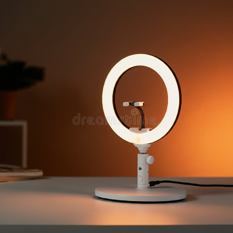 Desktop Ring Light with a Circular LED Design on a Sturdy White Base ...