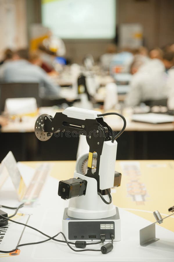 Desktop Robotic Arm in the Laboratory. Robot in the Classroom Stock ...