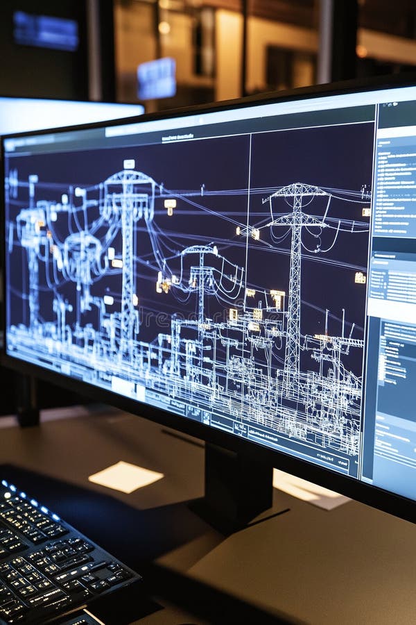 Desktop Screen Displaying a CAD Schematic of a Cityâ€™s Power Supply ...