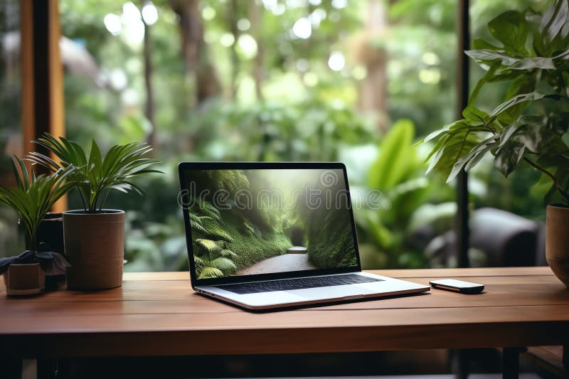 Desktop Screen with Plants in the Background Work Office Background ...