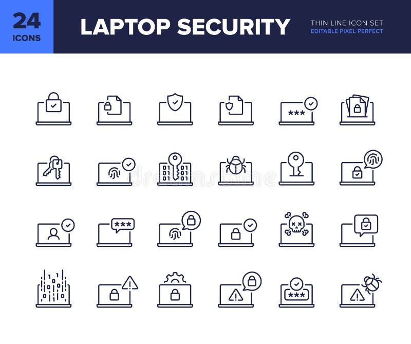 Desktop Security Vector Line Icon Set Stock Vector - Illustration of ...