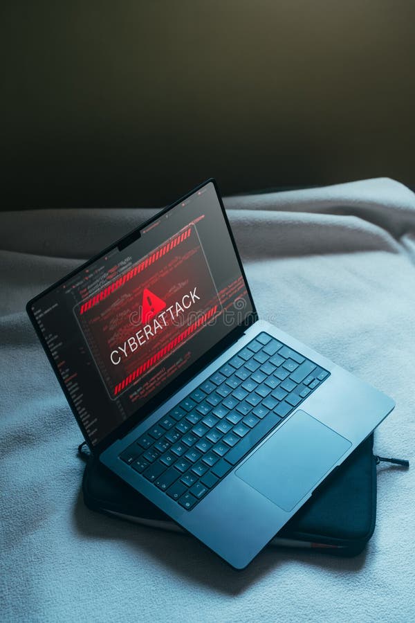 Desktop with System Hacked Alert Hologram Interface. Stock Image ...