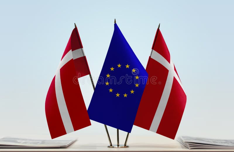 Two Flags of Denmark and European Union between Stock Photo - Image of ...