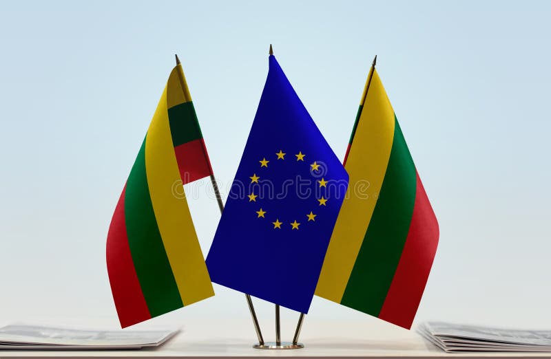 Two Flags of Lithuania and European Union between Stock Image - Image ...