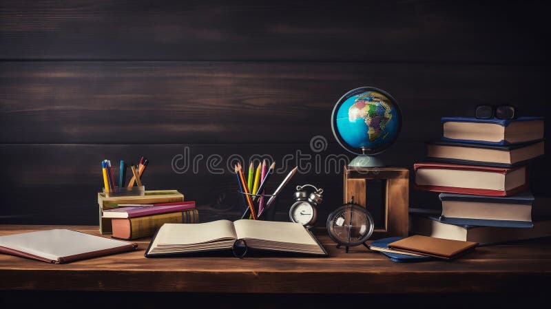 Desktop with Various Supplies for School Education. Stock Illustration ...