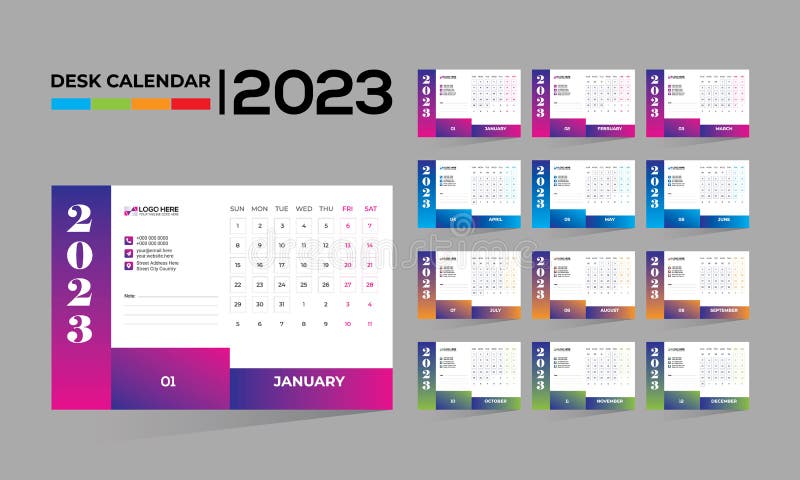 2023 Desktop Calendar Design Stock Illustration - Illustration of ...