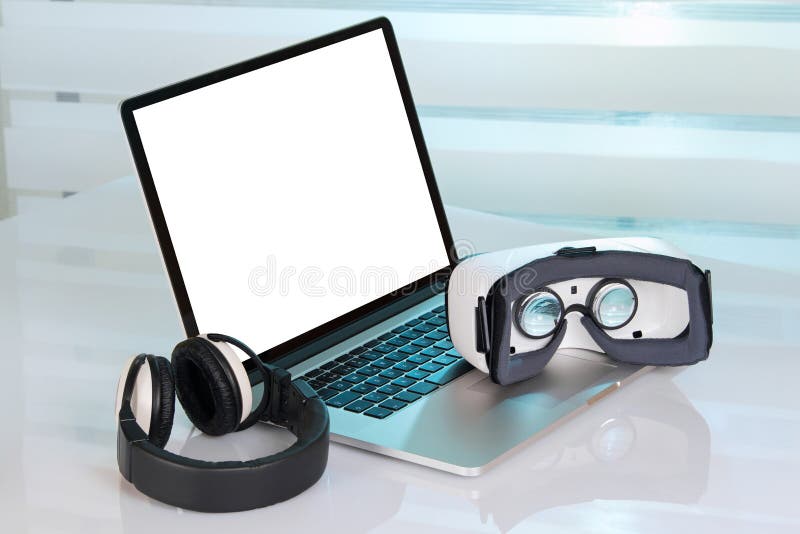 Laptop With Virtual Reality Equipment Stock Photo - Image of computer ...