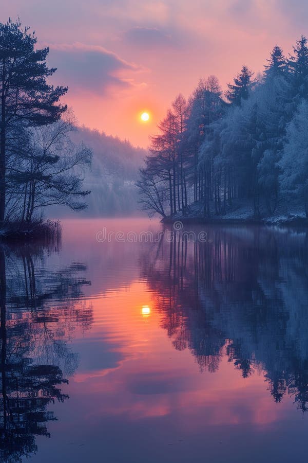 Desktop Wallpapers Featuring a Serene Lake at Dawn Stock Image - Image ...