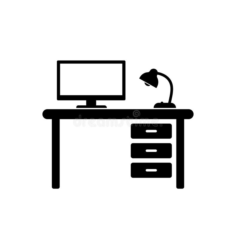 Desktop or Workplace Vector Icon. Table with Computer and Lamp Symbol ...