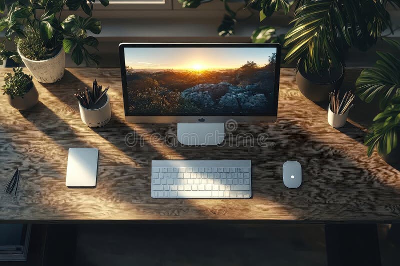 Desktop Workspace with Mountain Sunset View - Work from Home ...