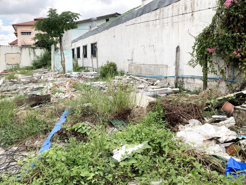 The Desolate Abandoned Land with Construction Waste Stock Image - Image ...