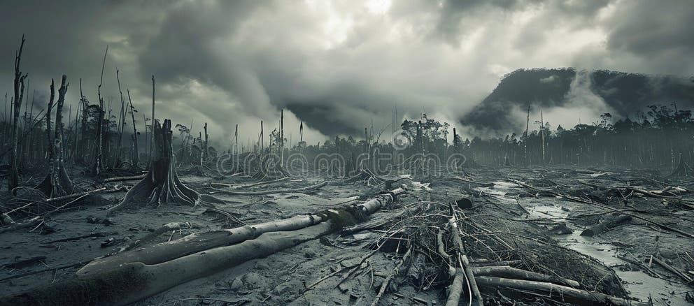 Desolate Aftermath of Deforestation. Generative Ai Stock Photo - Image ...