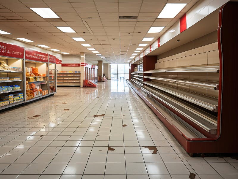 Desolate Aisles: Apocalyptic Empty Store Shelves Stock Image - Image of ...
